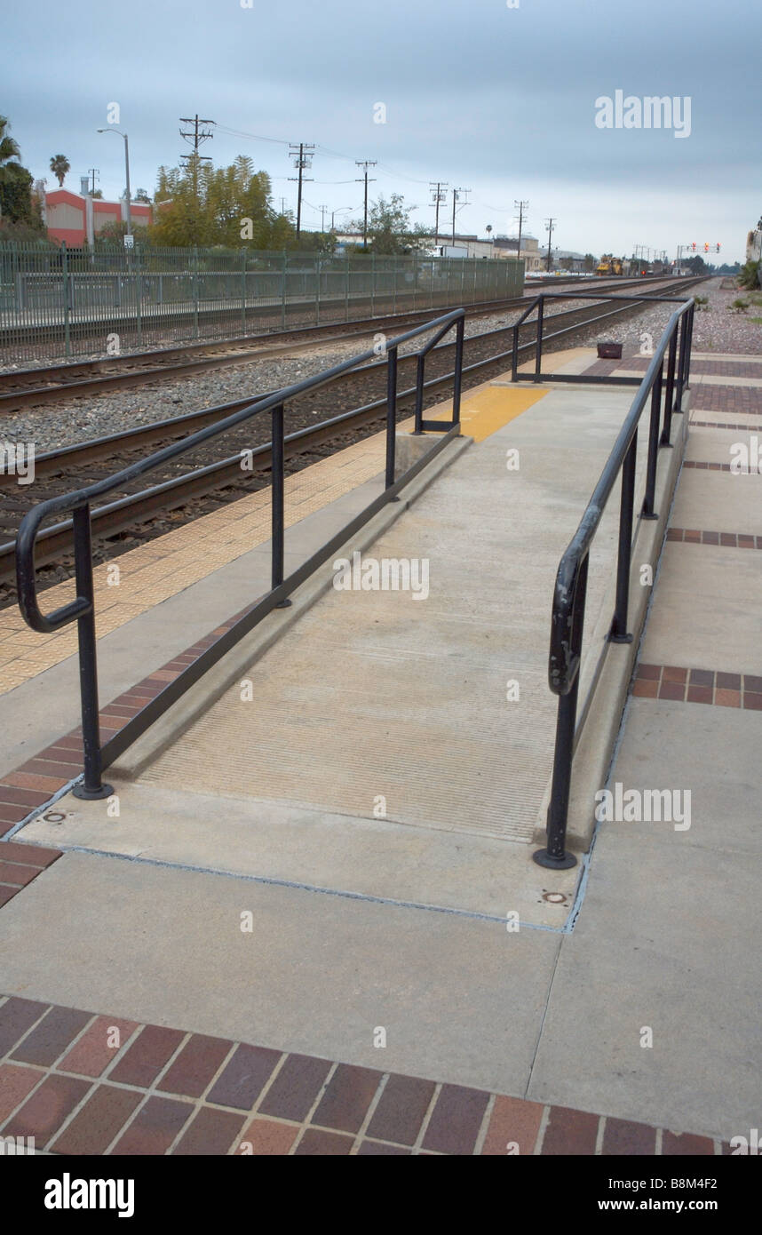 A handicap ramp at a train station for wheel chair bound passengers ...