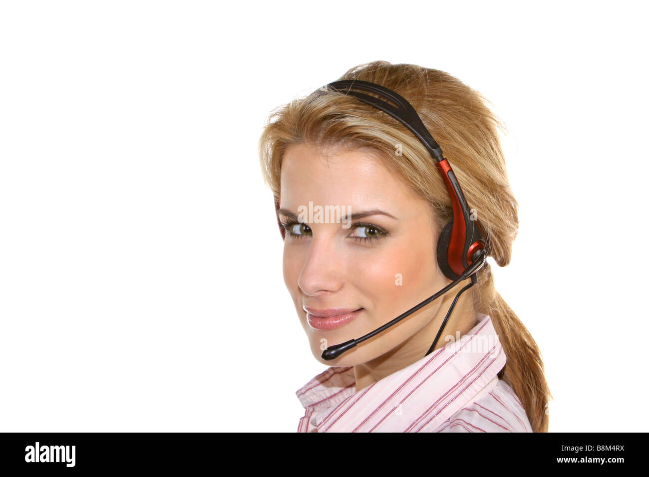 beautiful woman, call center operator with headset Stock Photo - Alamy