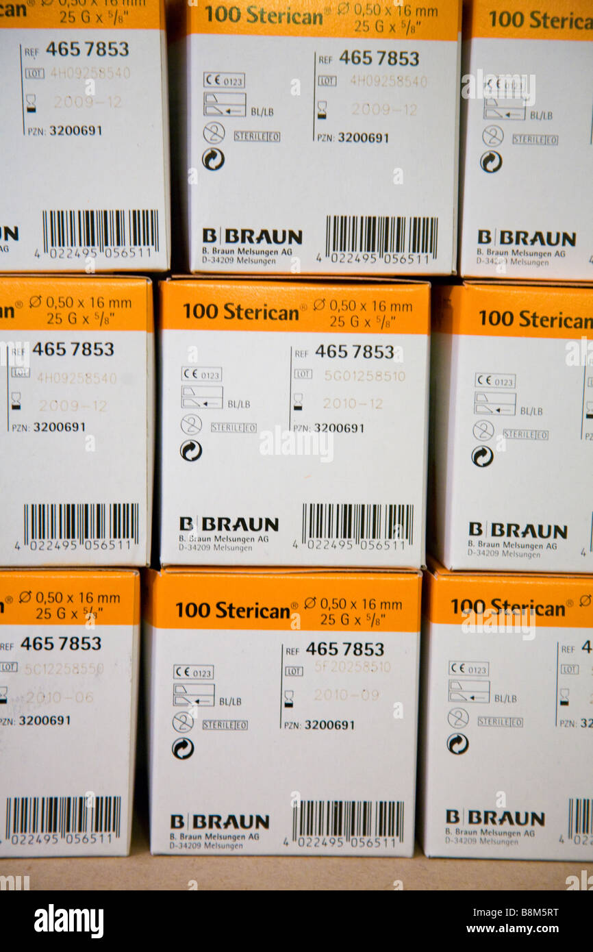 Stack of nine needle boxes in a needle exchange Stock Photo - Alamy