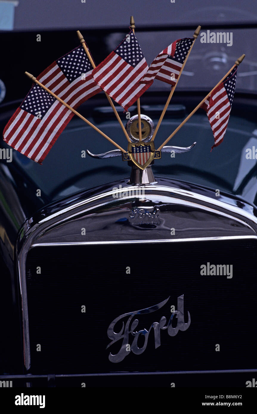 American flags on the front of an antique Ford Everett Classic Car Show ...