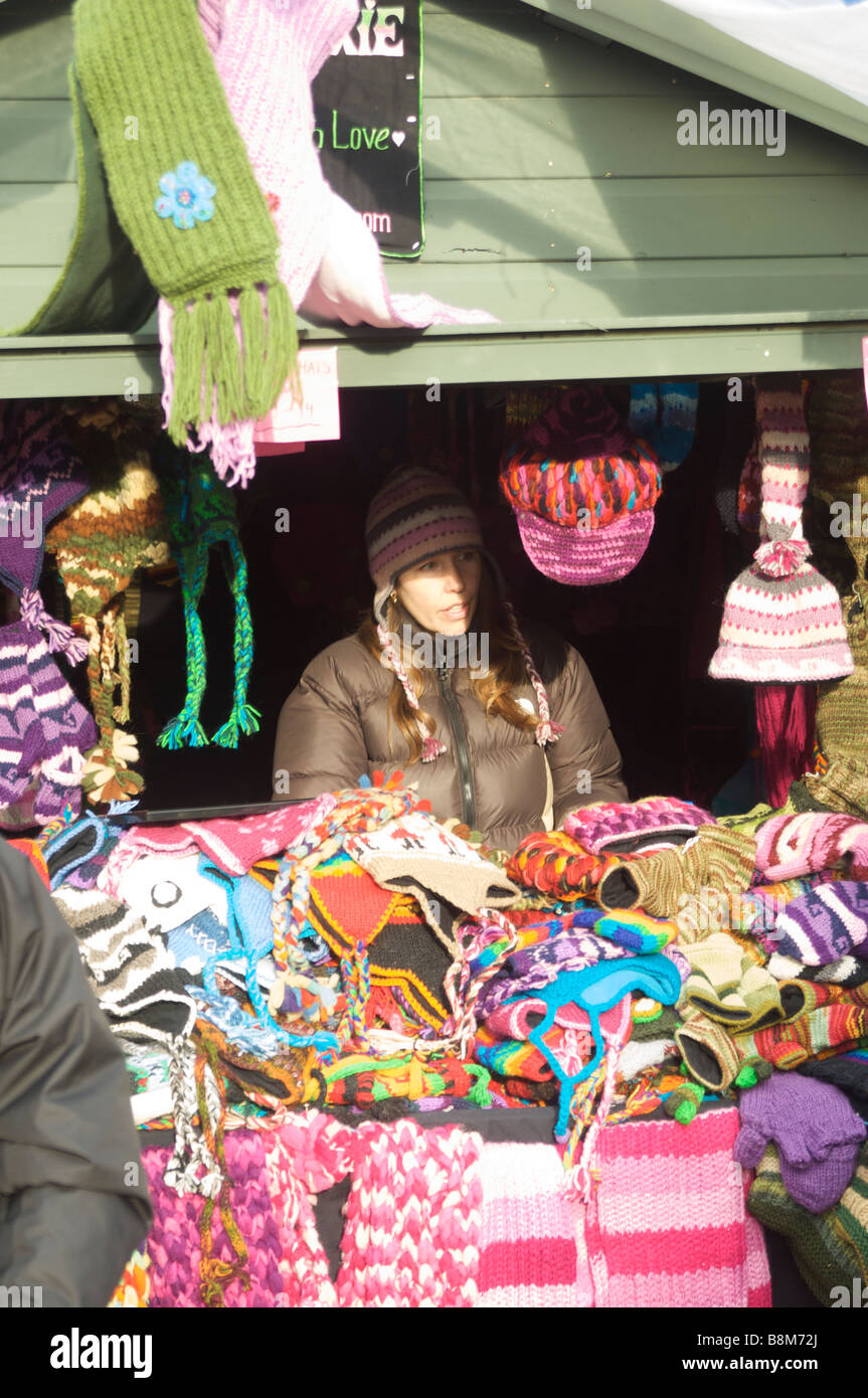 Market stall selling knit wear at Birmingham Christmas street market ...