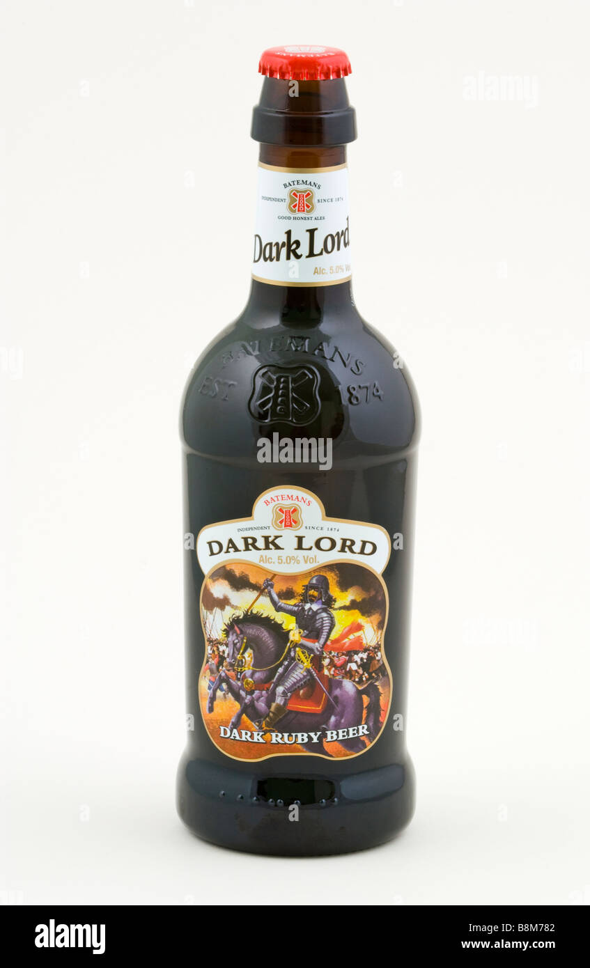Bottle of Batemans Dark Lord dark ruby beer brewed at Batemans ...