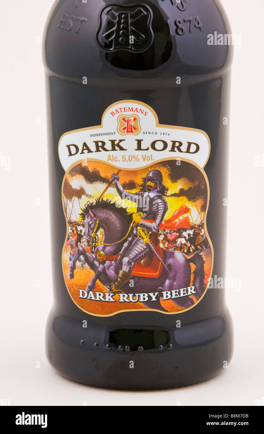 Bottle of Batemans Dark Lord dark ruby beer brewed at Batemans ...