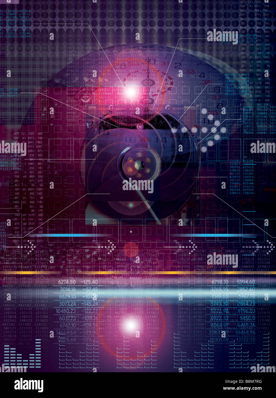 Concept Illustration spinning hard drive and code Stock Photo - Alamy