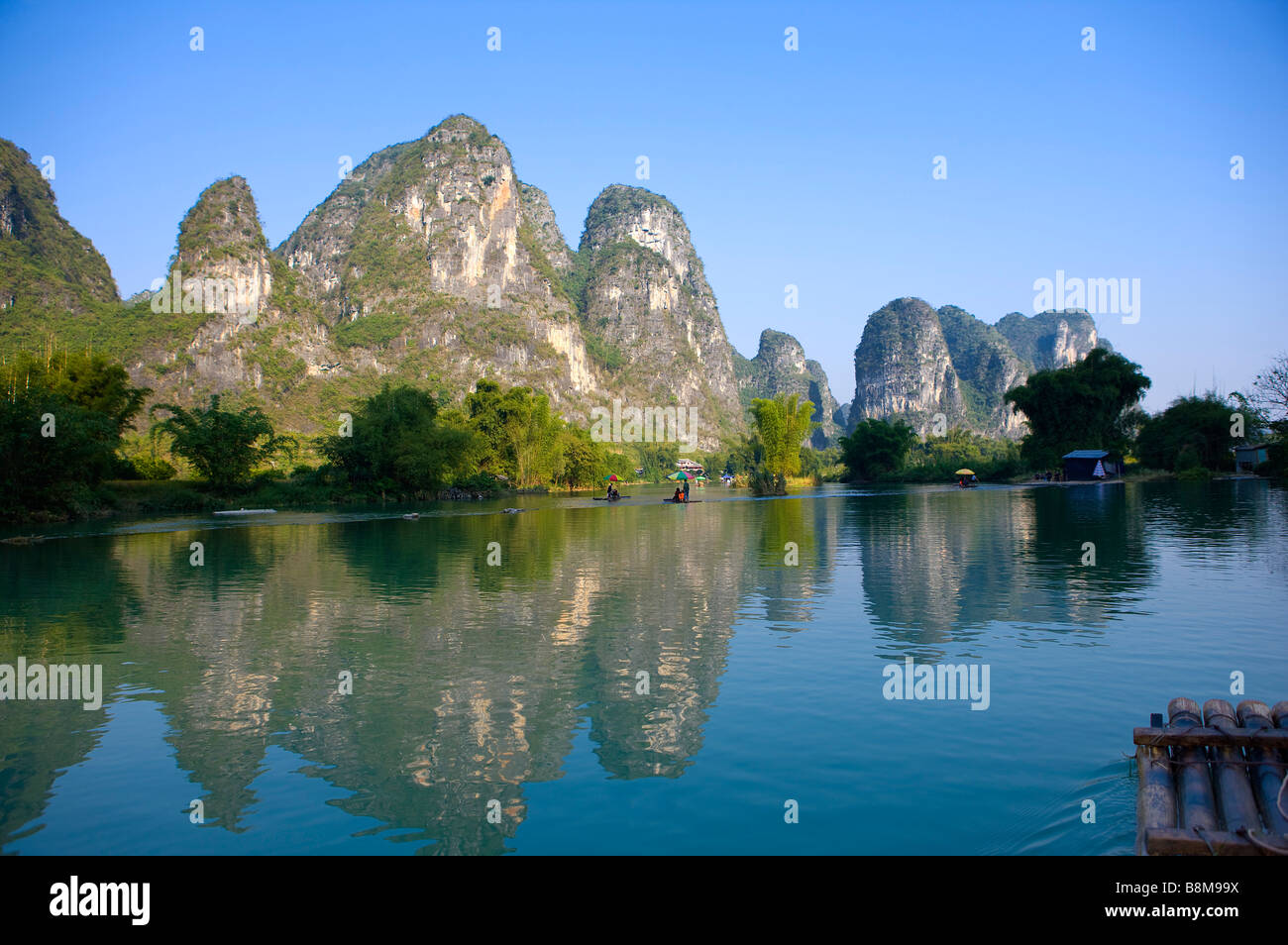 China Guangxi Province Guilin Yangshuo Yulong River with mountain Stock ...