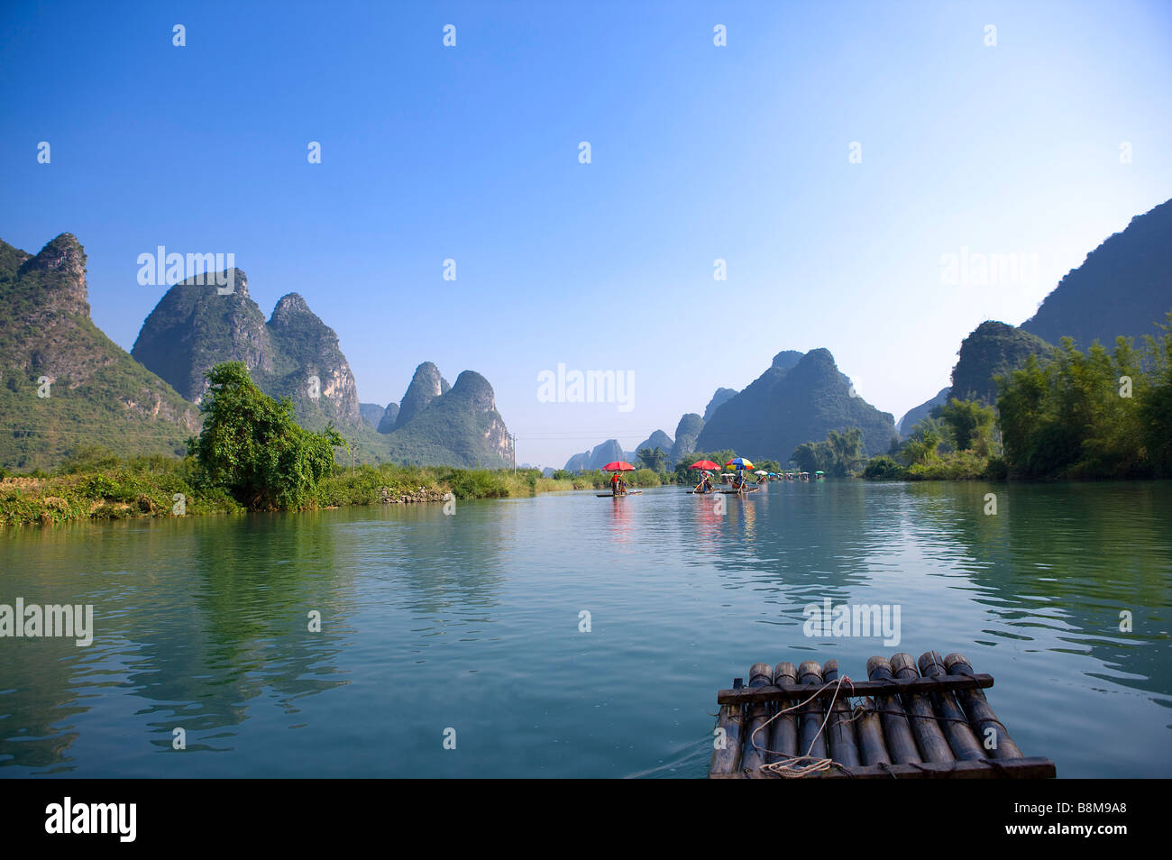 China Guangxi Province Guilin Yangshuo Yulong River with mountain Stock ...