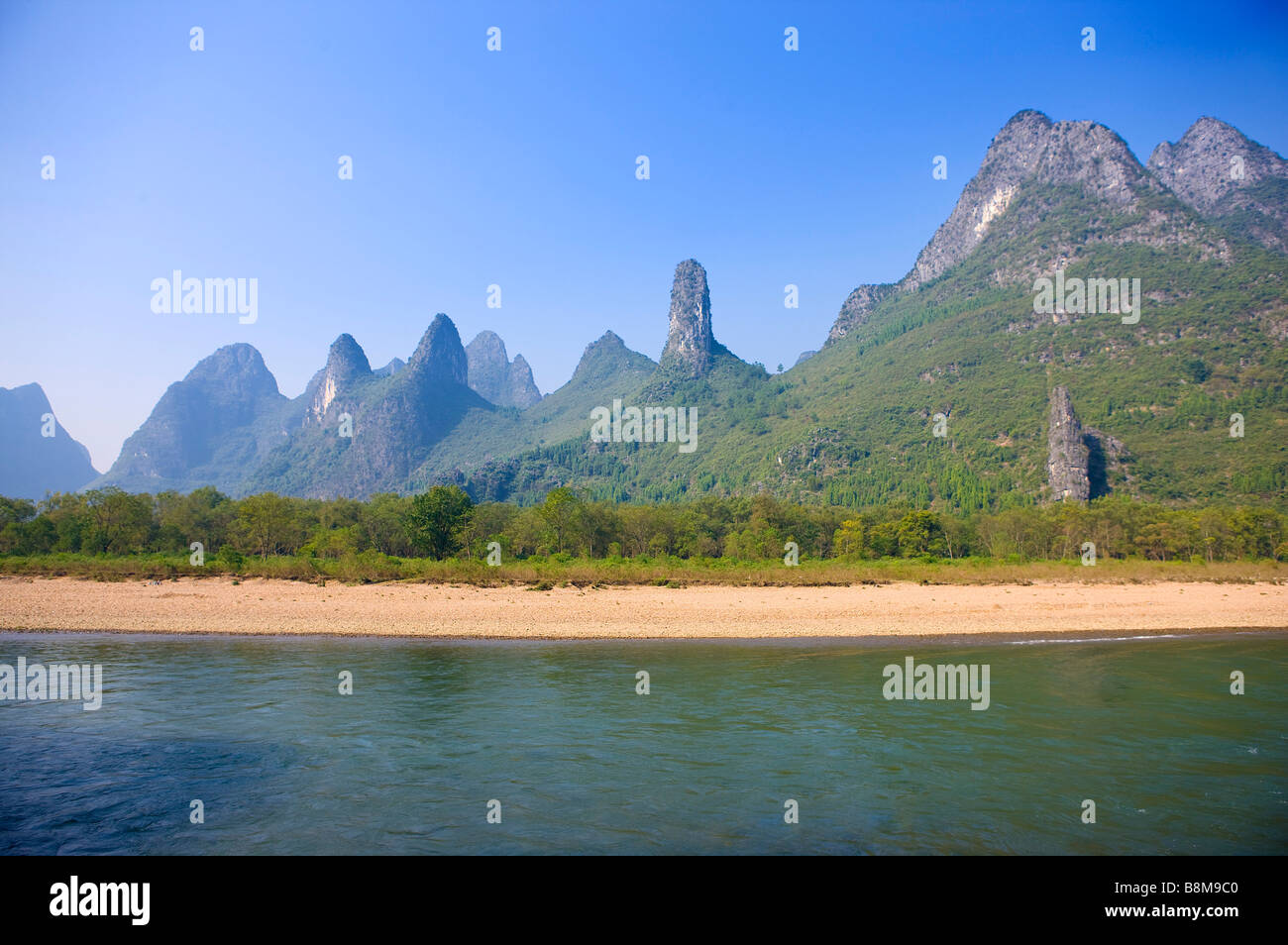 China Guangxi Province Guilin Yangshuo Li River with mountains Stock ...