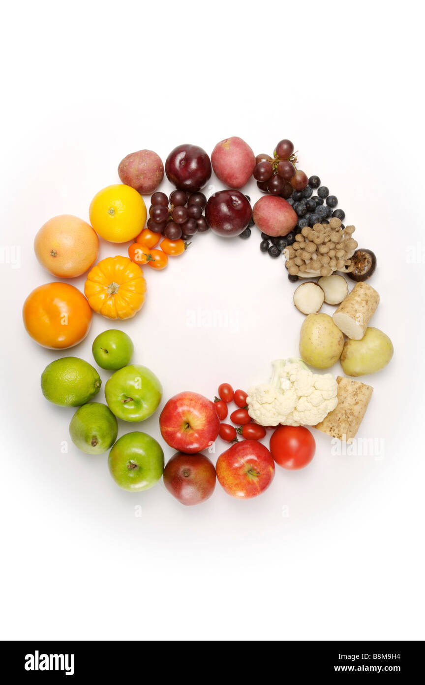 Fruits and vegetables in the shape of letter O close up Stock Photo - Alamy