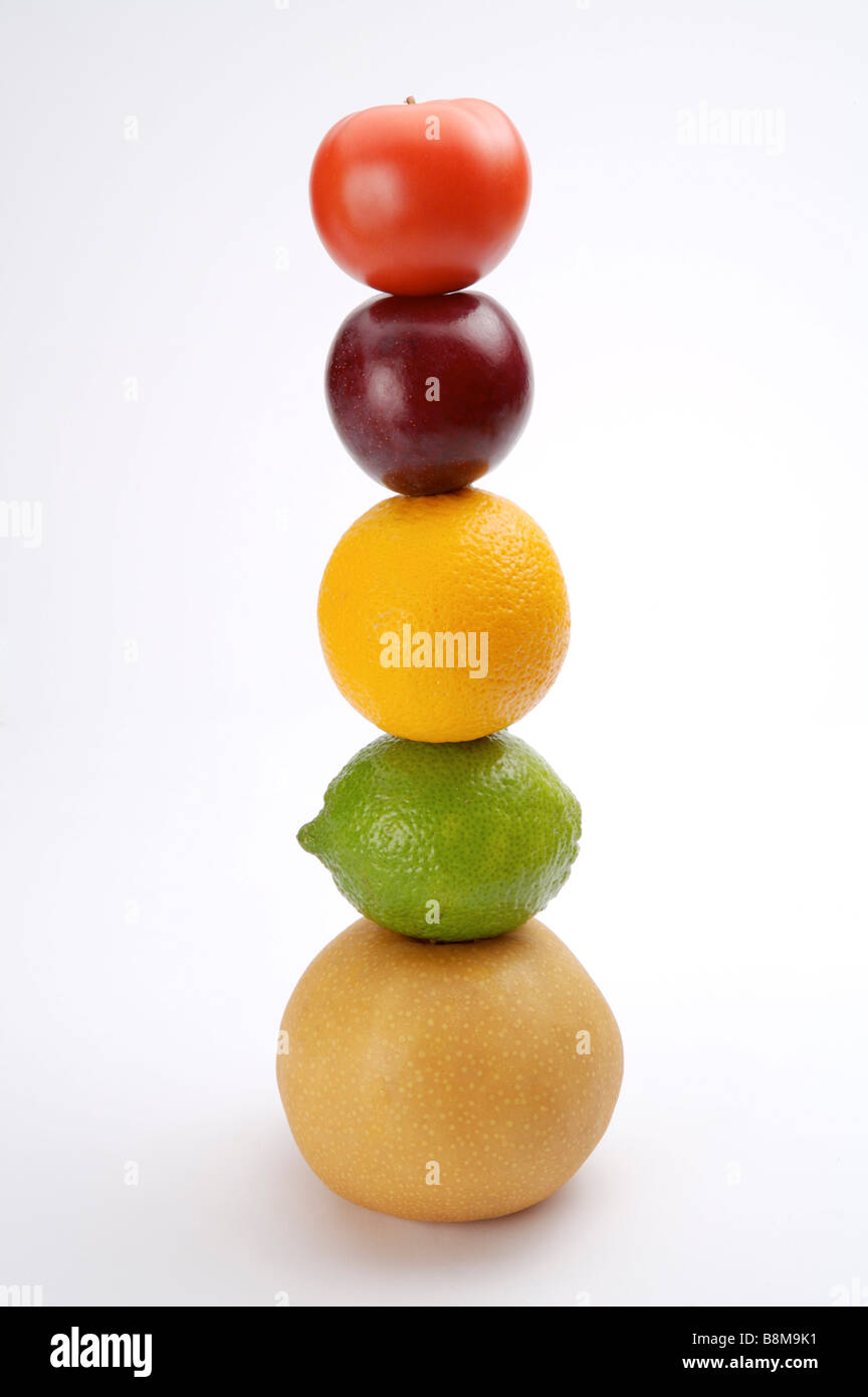 Stack of five fruits close up Stock Photo - Alamy