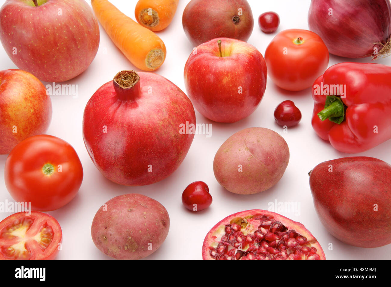 Close up of different kinds of fruits and vegetables of red color Stock ...
