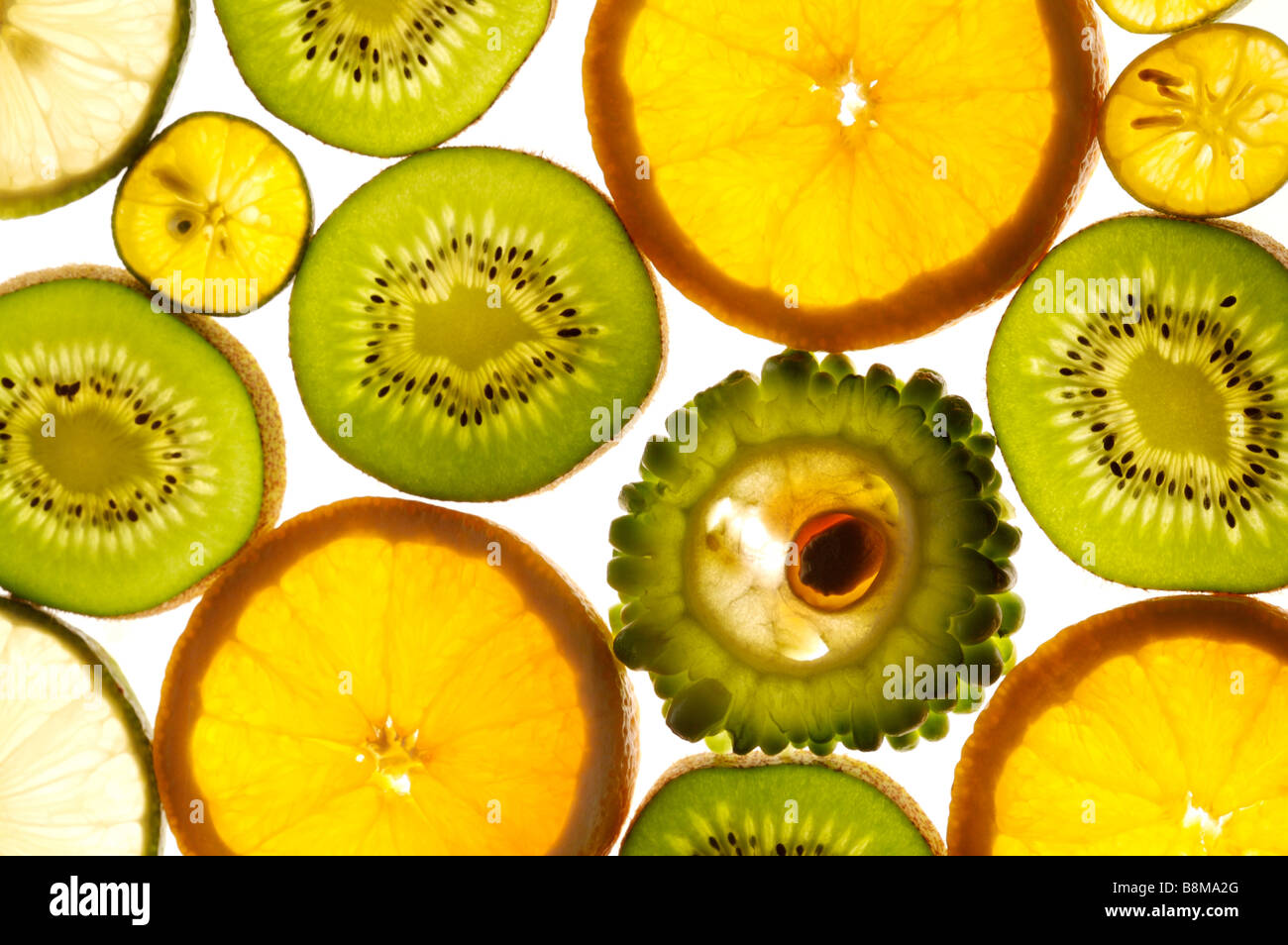 Close up of section of different kinds of fruits and vegetables Stock ...