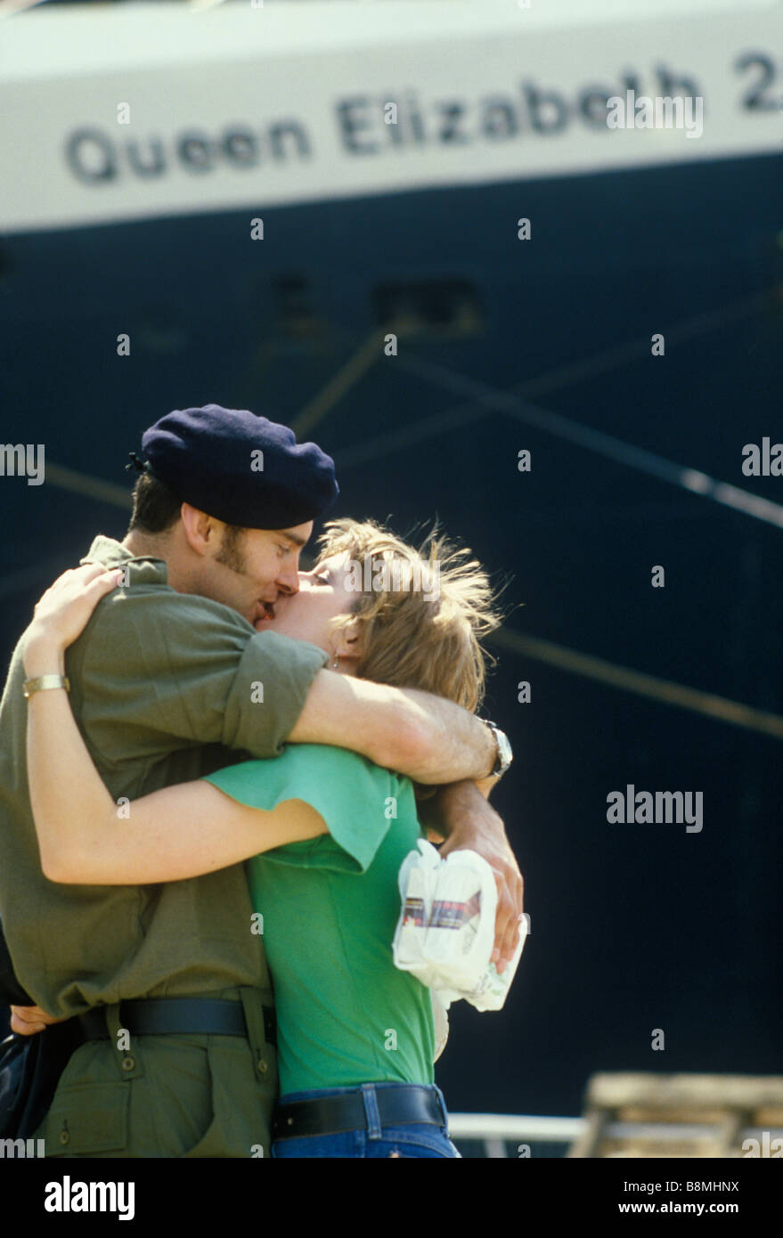 Falklands War 1982, soldiers leave Southampton on the QE2 ship saying ...