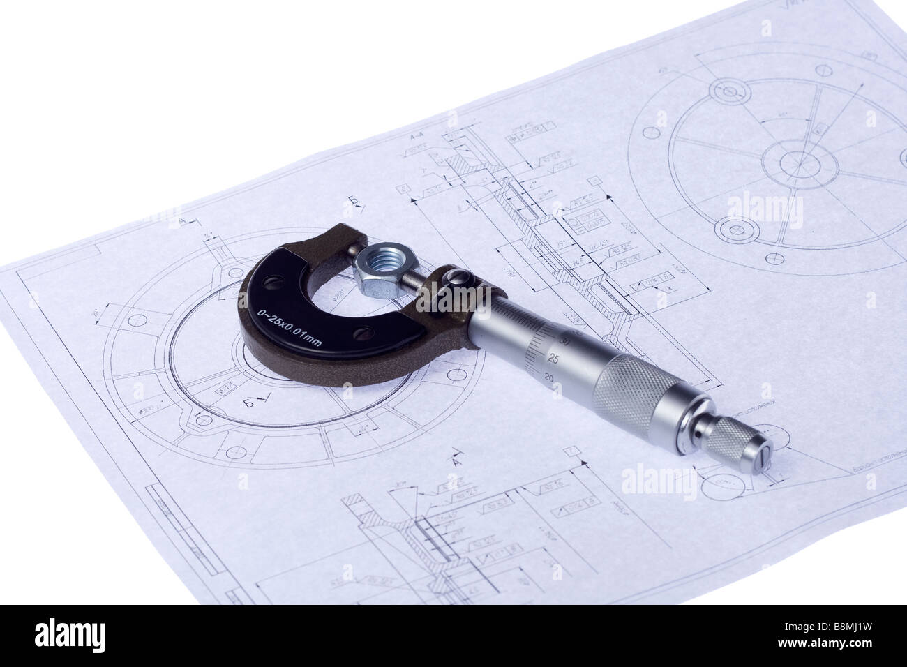 Micrometer measuring precise part on technical drawing Stock Photo - Alamy