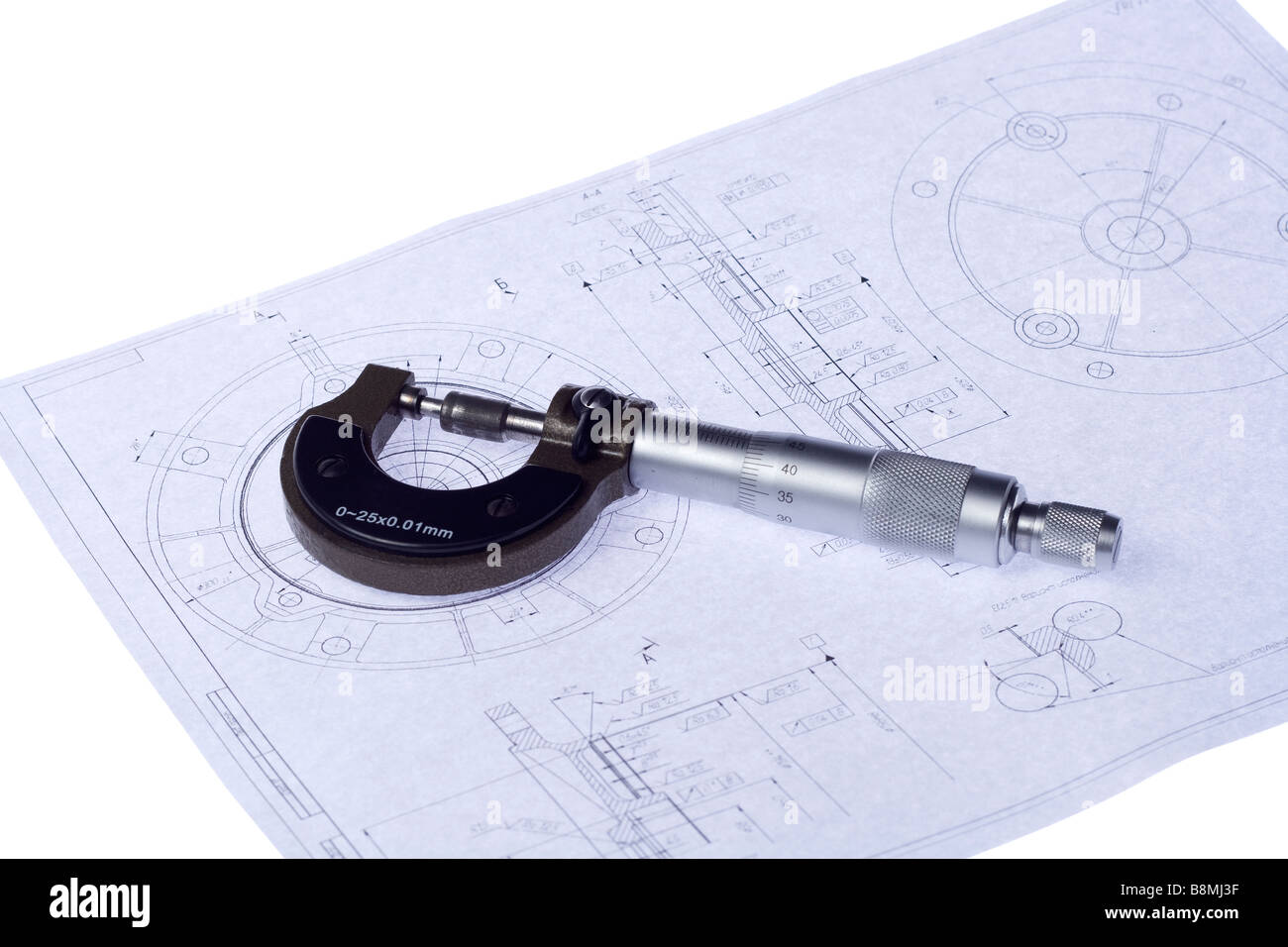 Micrometer measuring precise part on technical drawing Stock Photo - Alamy