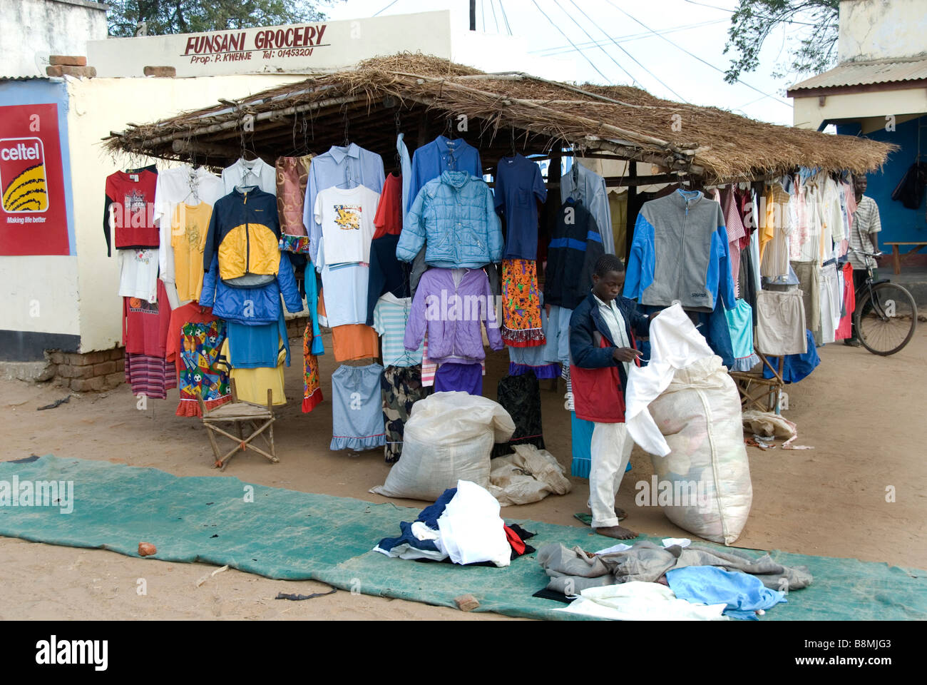 Malawi 2008 Bangula market Nsanje district. Second hand clothing stall ...
