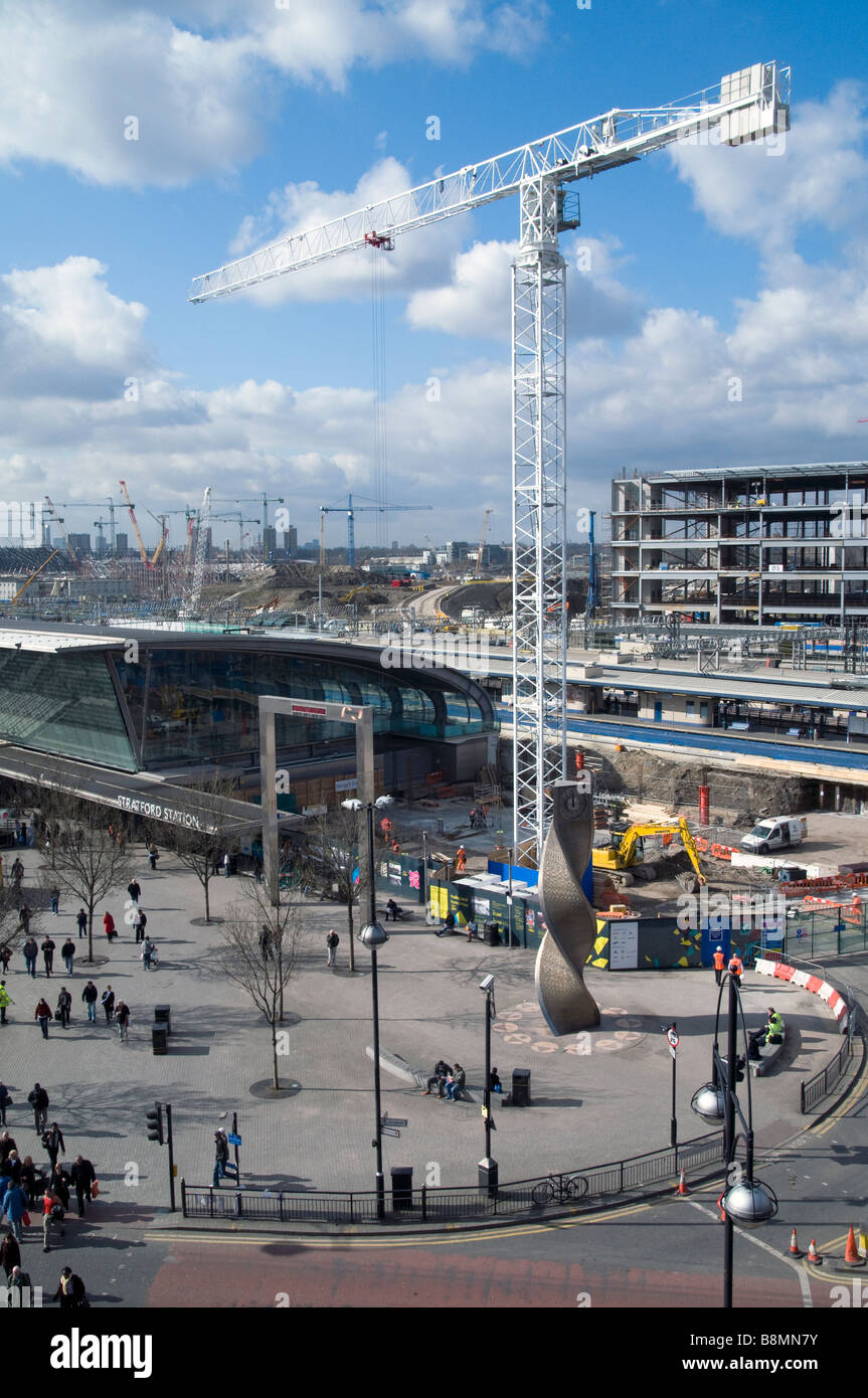 UK.Stratford station with Olympic Park and stadium under construction ...
