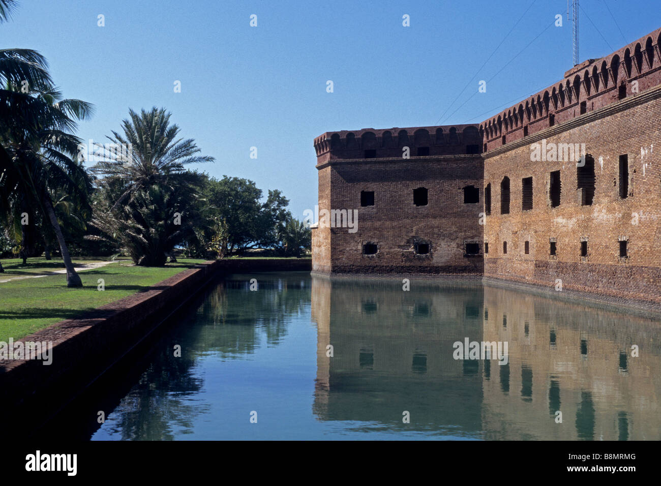 Brick facade and lagoon at Fort Jefferson on Garden Key, Dry Tortugas ...