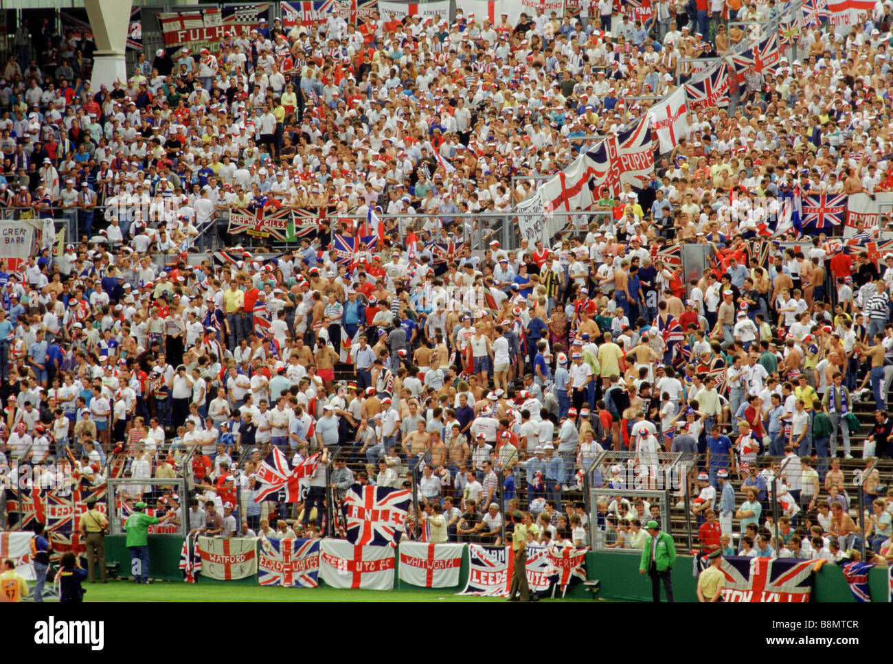 Stuttgart West Germany England football supporters crowd the stands ...