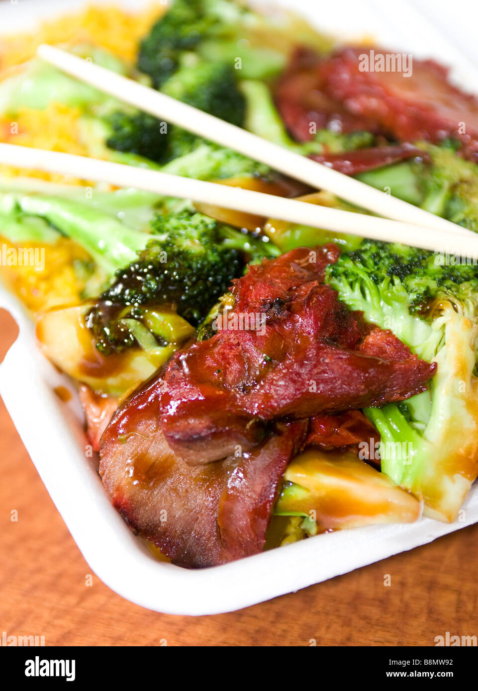 chinese food roast pork with broccoli fried rice restaurant take out ...