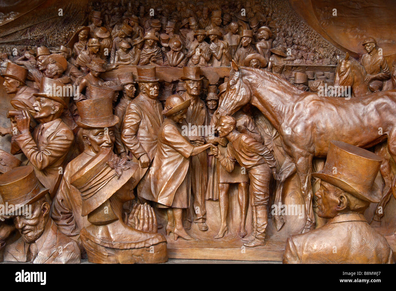 A close up view of one of the bronze relief panels commemorating Queen ...