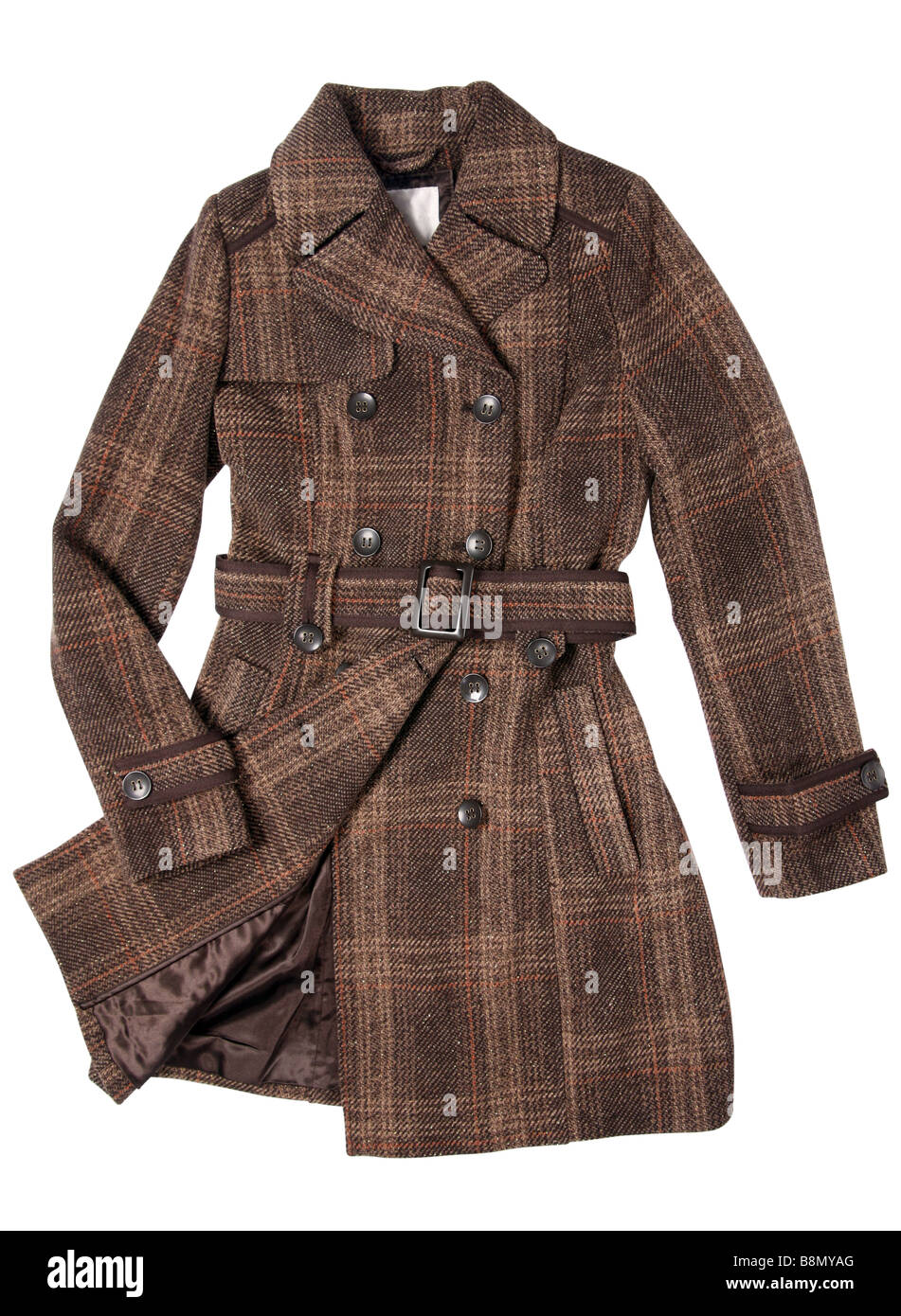 Woman brown clothes long coat on white background Stock Photo - Alamy