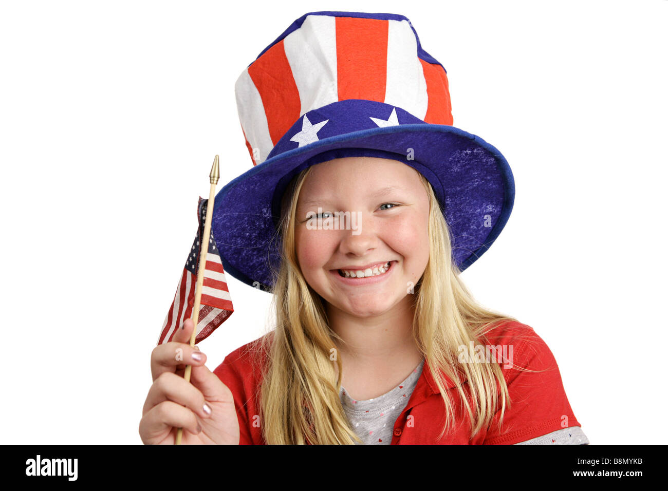 Little Girl Waving American Flag