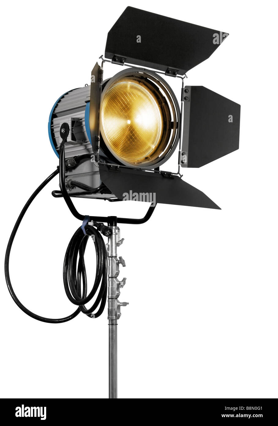 Cinematograph spotlight equipment detail on white background Stock ...