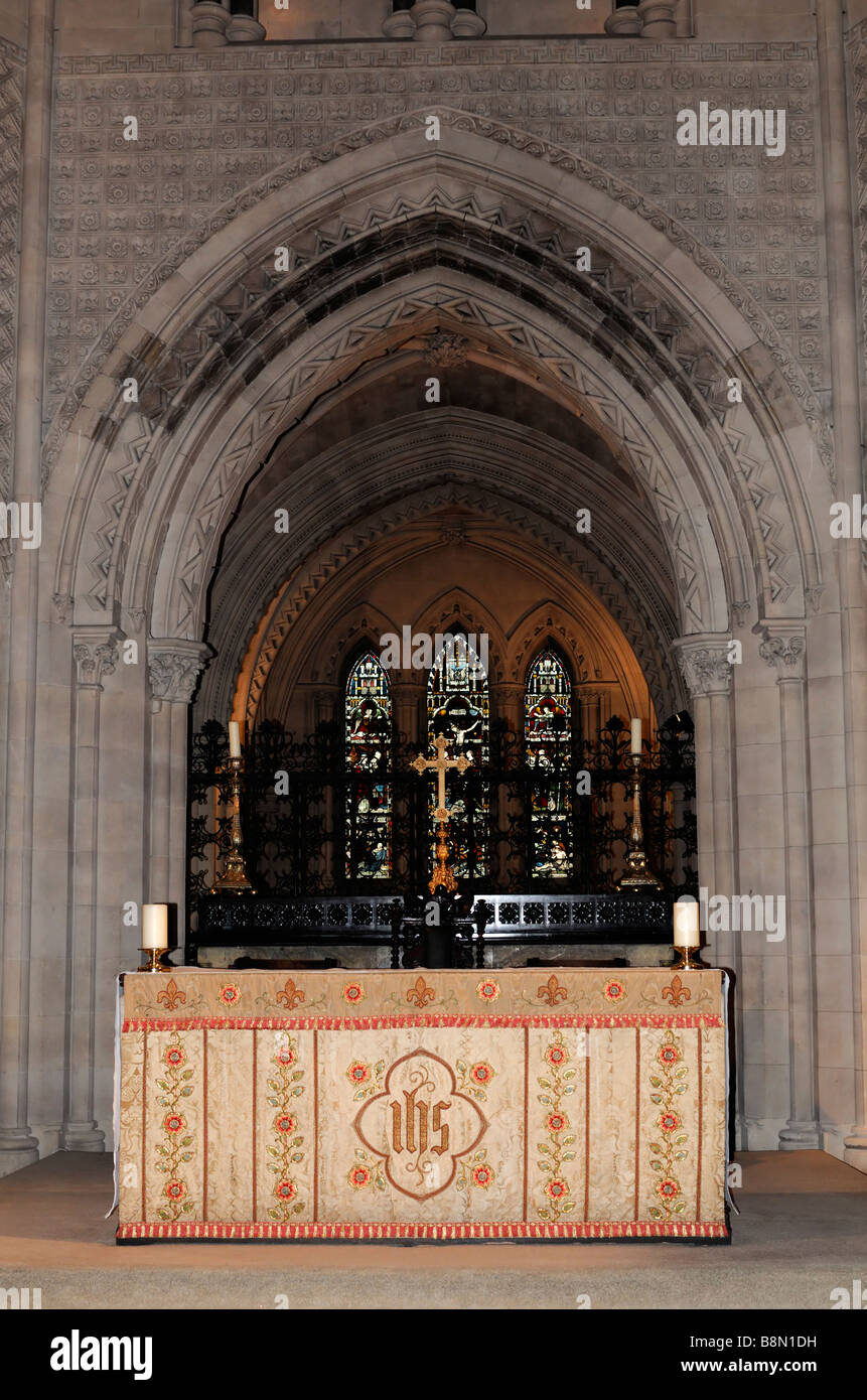 Cloth covered altar detail inside interior Cathedral Holy Trinity ...