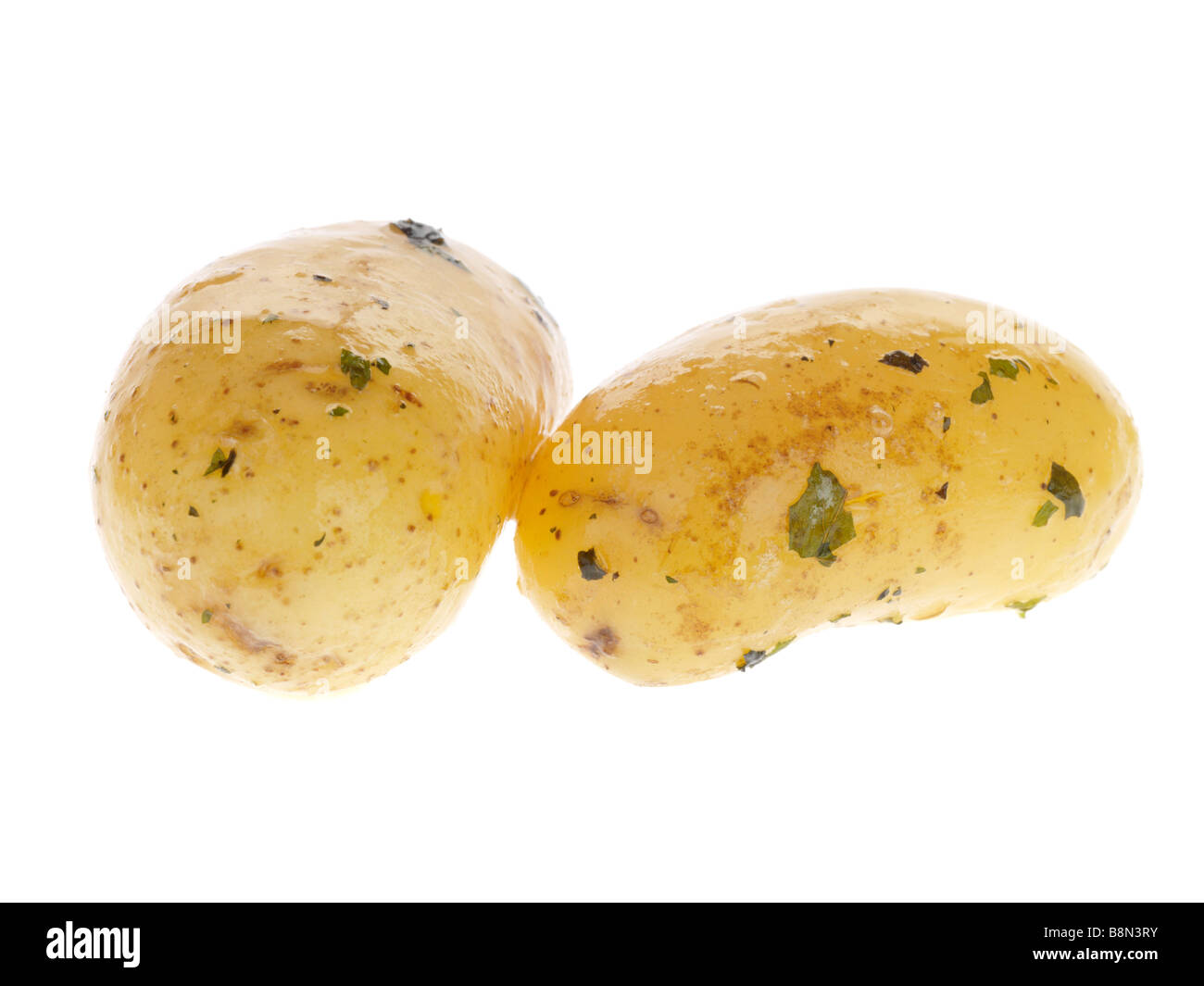Fresh Boiled New Potatoes With Mint And Butter Isolated Against A White ...
