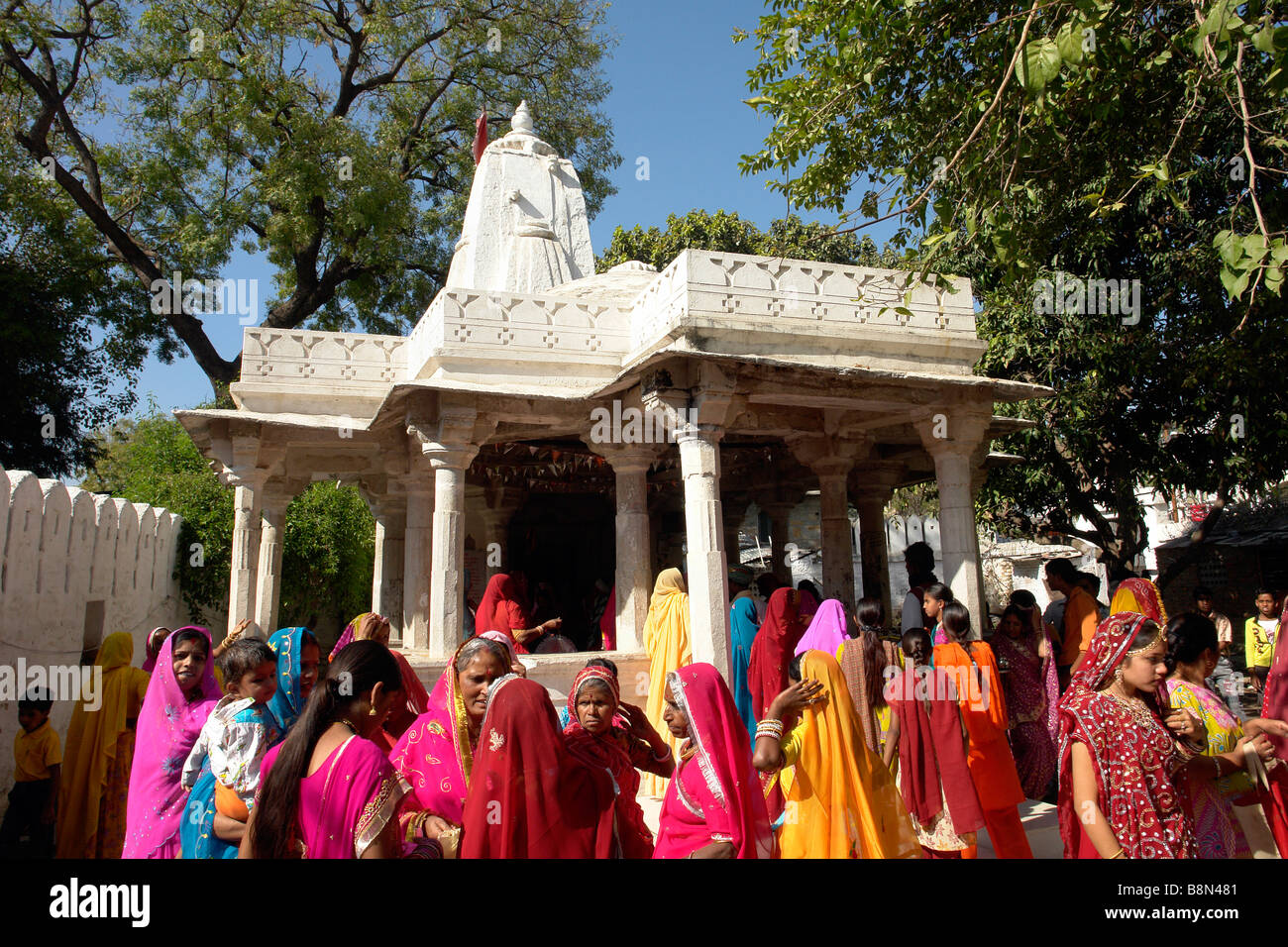 indian pilgrims women at puja ceremony at temple of mother goddess ...