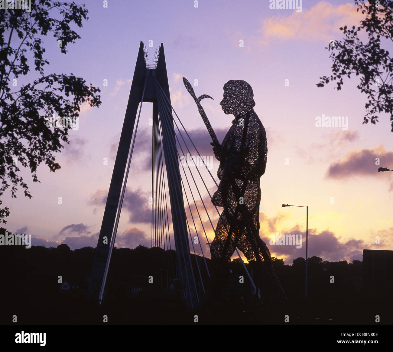 Chartist statue and Bridge at sunset Blackwood Caerphilly County Wales ...