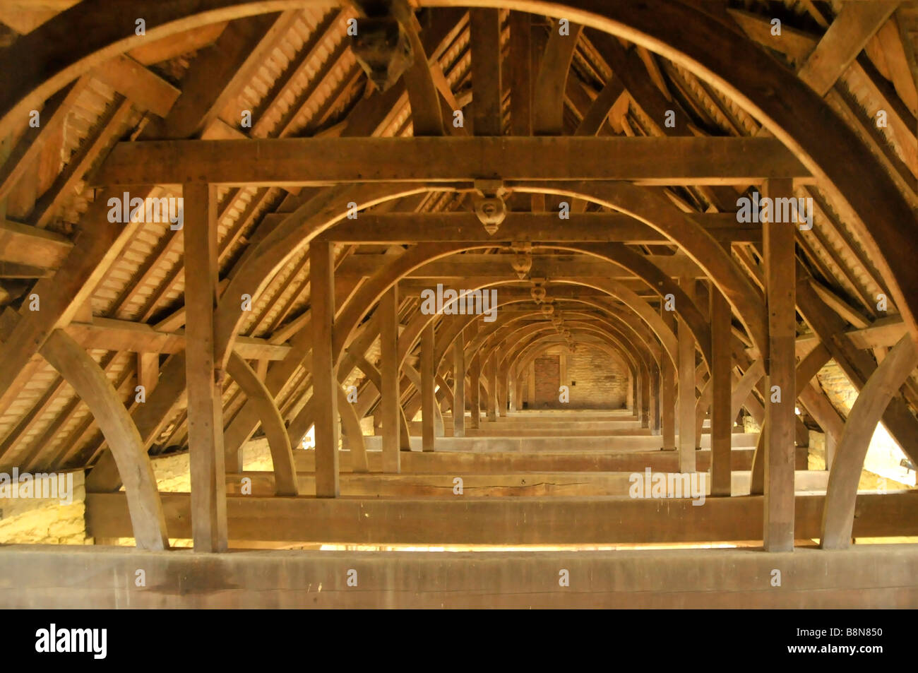 Timber roof of Bolsover castle riding school Derbyshire England Stock ...