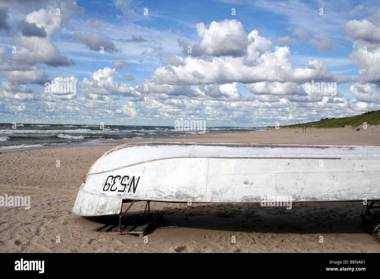 Beach, Baltic Sea and Old Boat on the Beach in Lithuania's Curonian ...