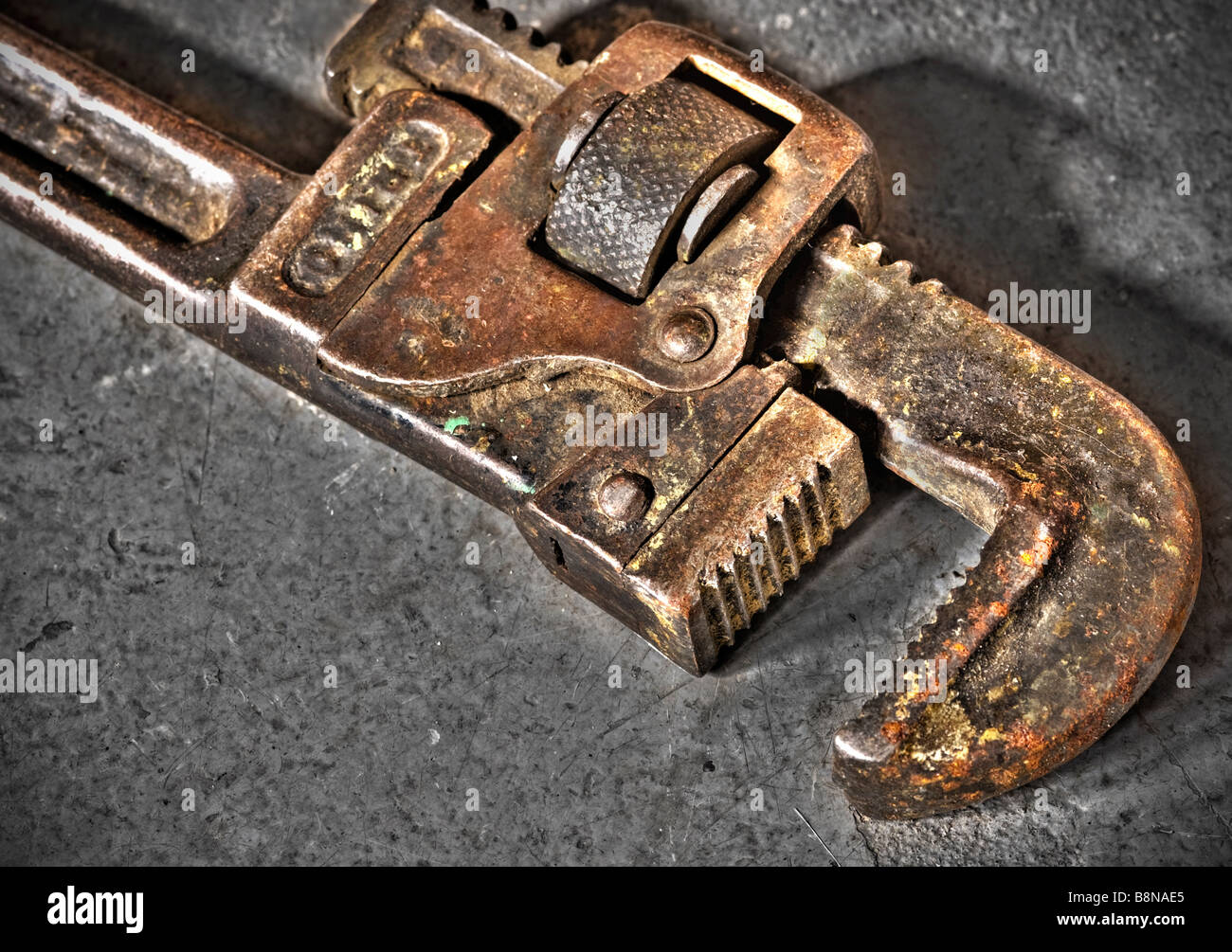 Old Rusty Dirty Pipe Wrench Tool Detail Stock Photo - Alamy