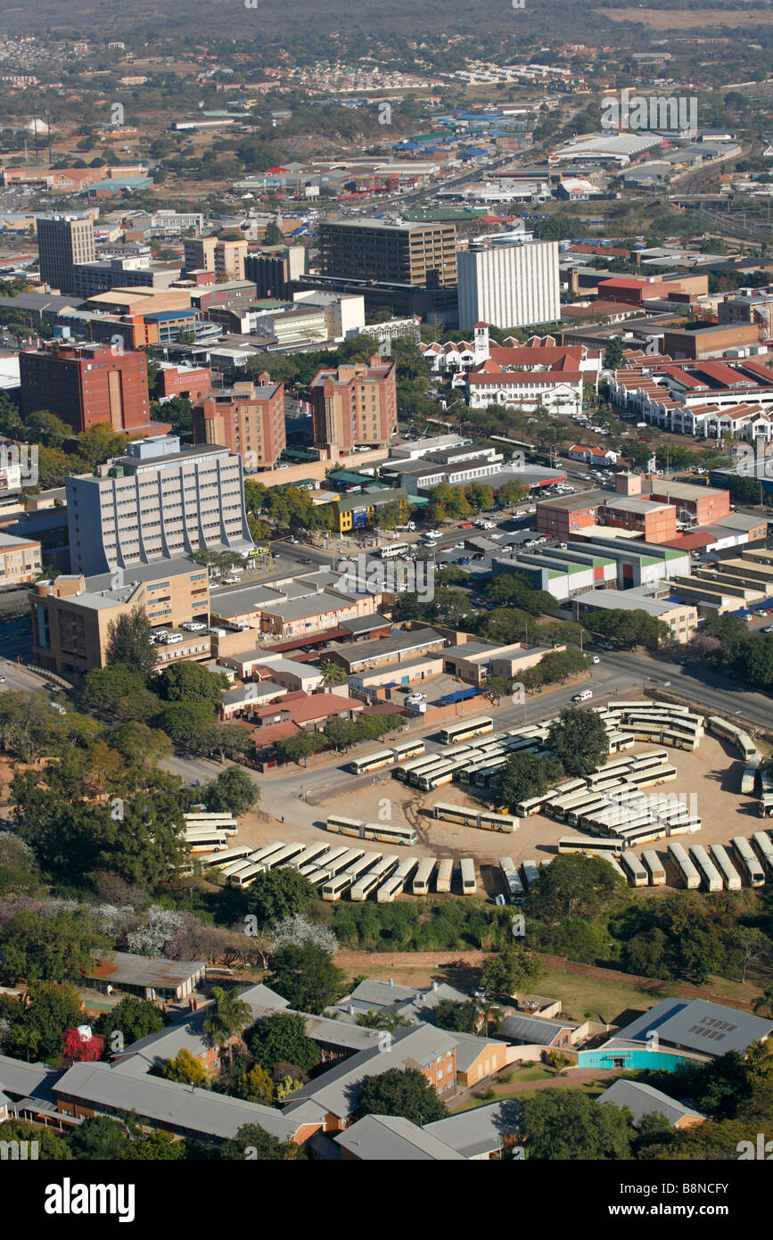 An aerial view of the Nelspruit town centre with the bus depot in the ...