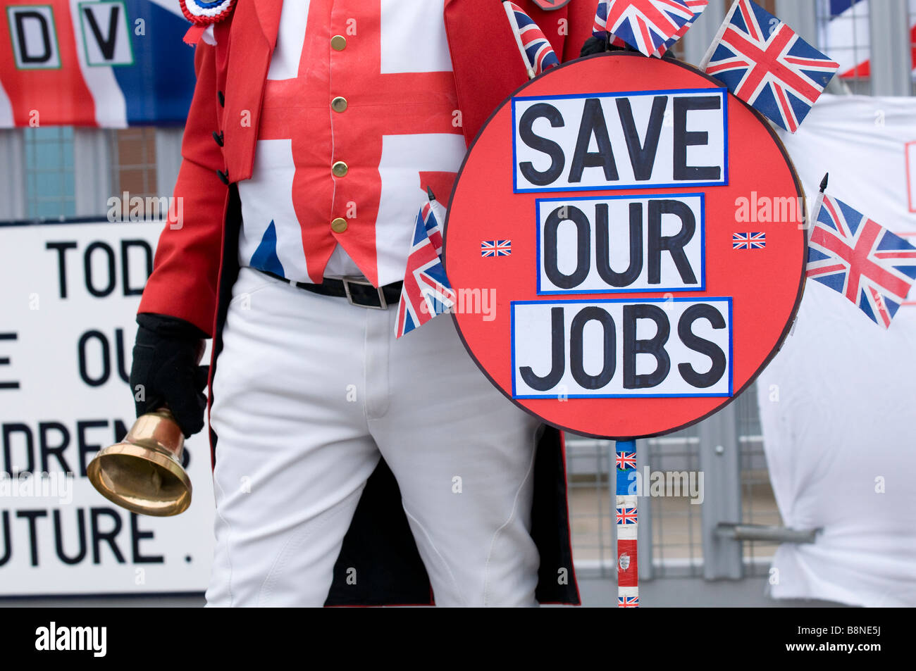 John Bull demonstrates to save British jobs outside the gates of the ...