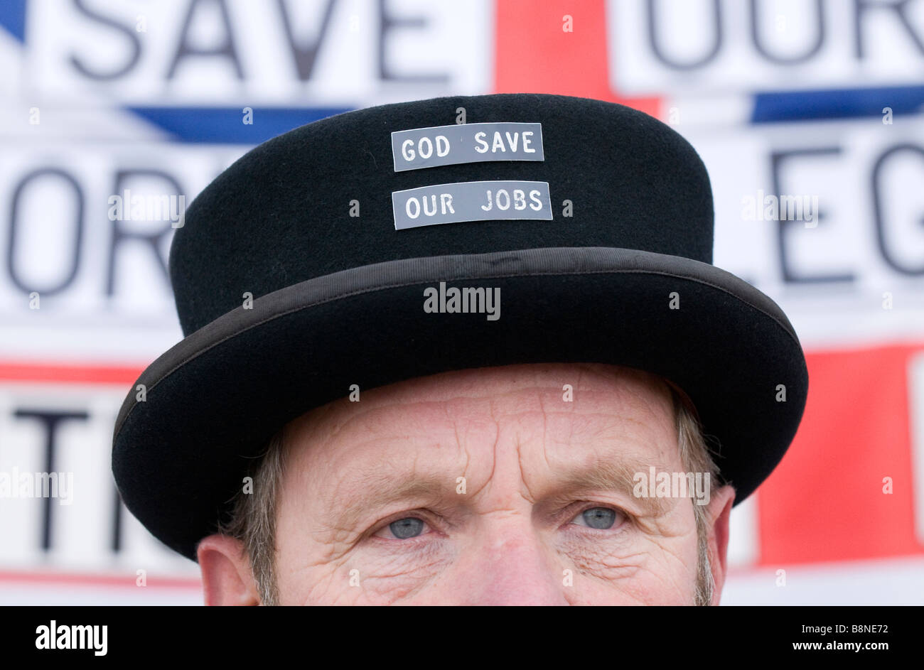 John Bull demonstrates to save British jobs outside the gates of the ...