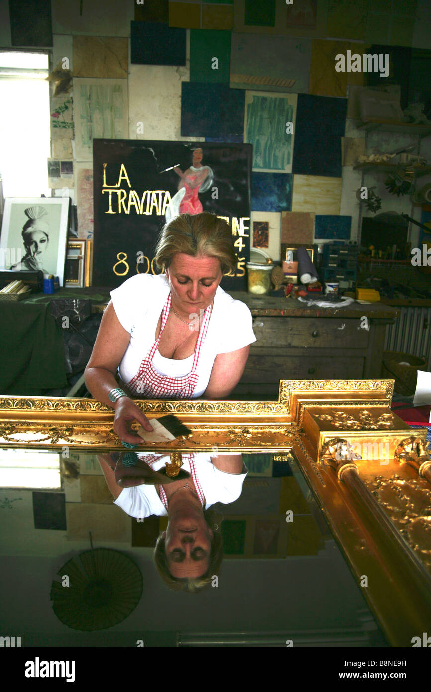 Emily Naper in her gilding studio Loughcrew House Co Meath Ireland ...