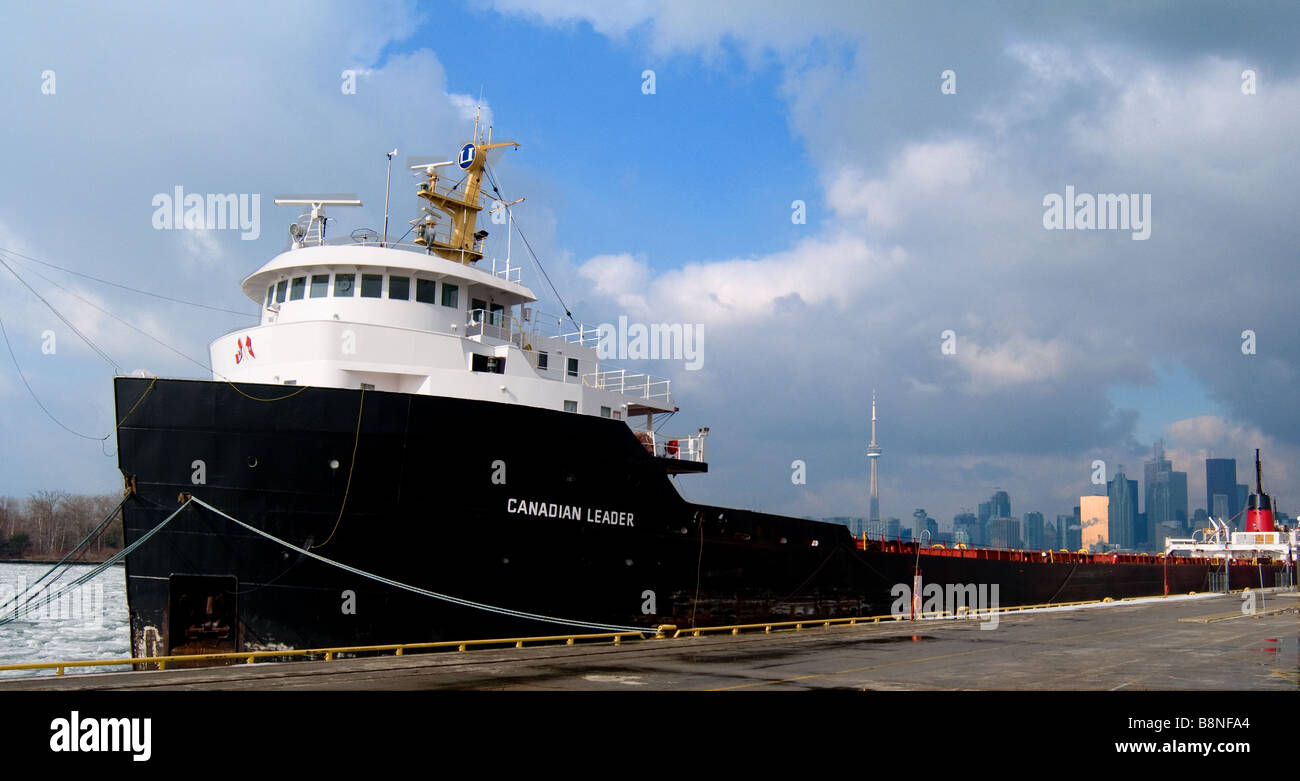 Great Lakes Freighter Canadian Leader tied up at dock with Toronto ...