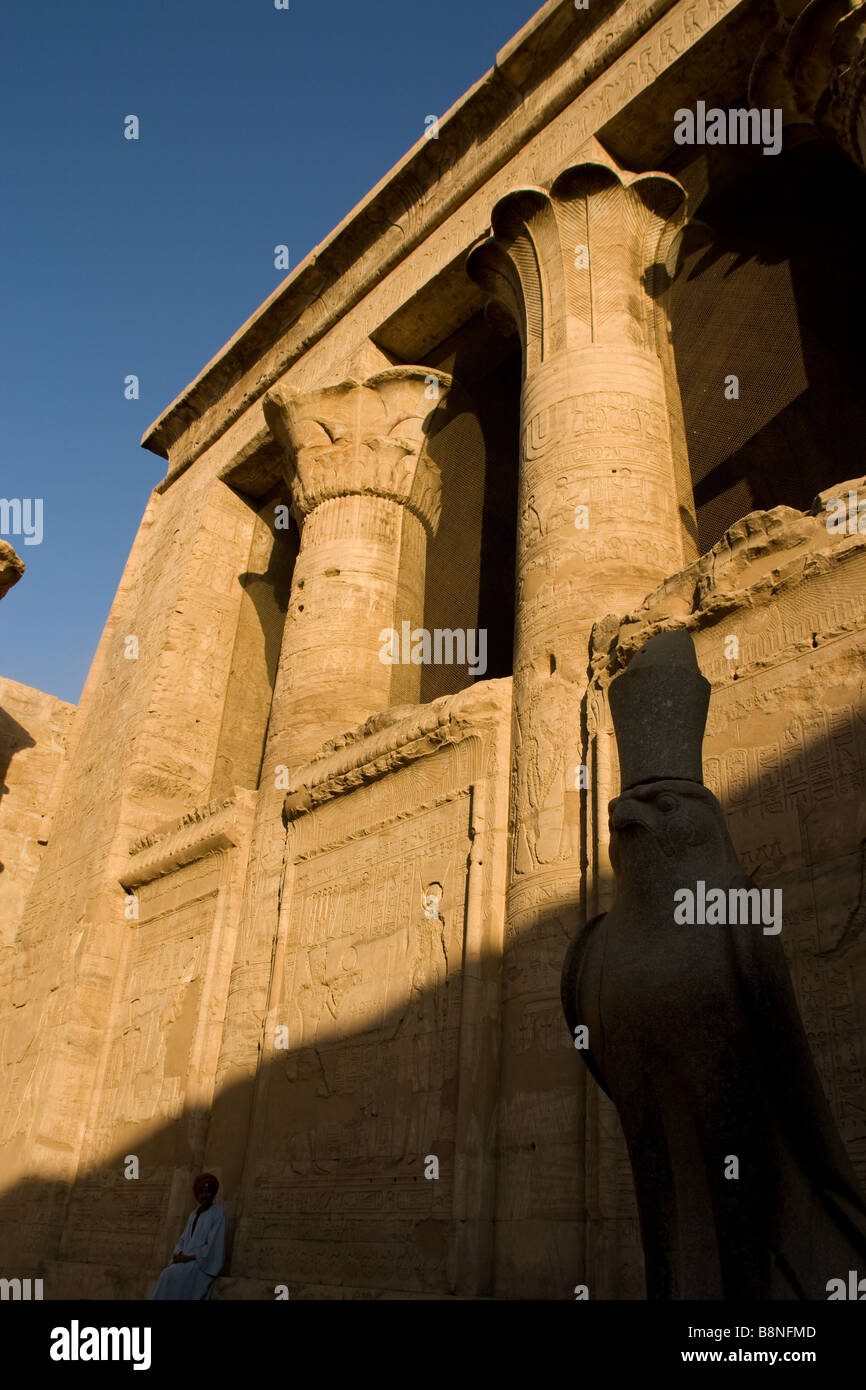 Ancient Egyptian Temple of Edfu, Horus statue - For editorial use only ...