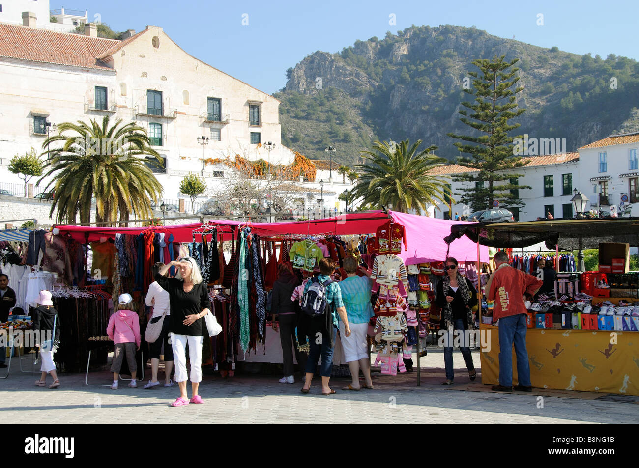 Frigiliana a spanish white town on market day in the towns square ...