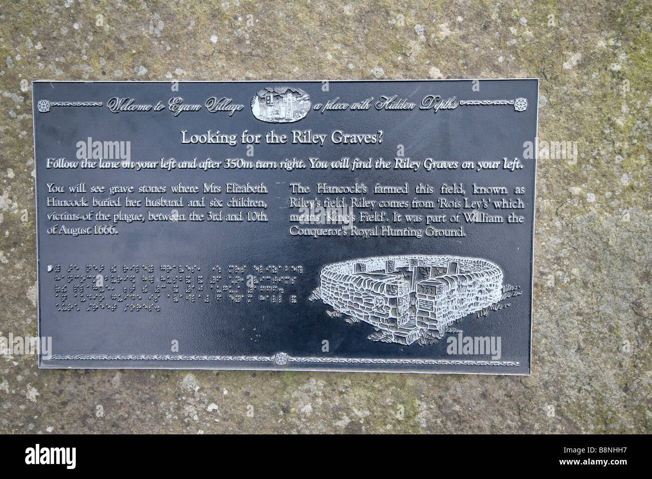 Sign at the Riley Graves the Black Death plague village of Eyam ...
