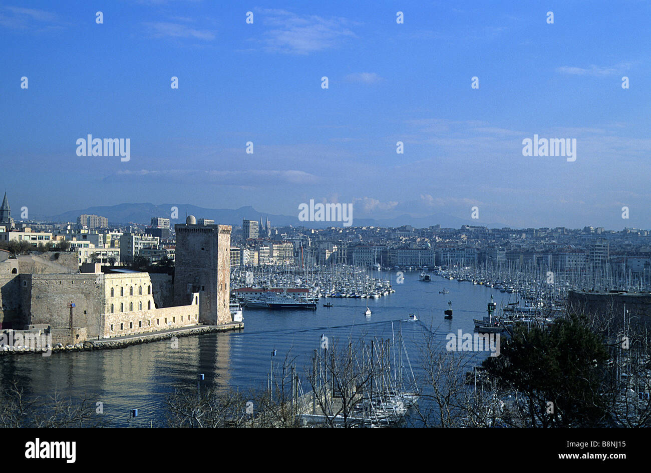 Marseille, Fort St Jean, and the entrance to the Vieux Port, seen from ...