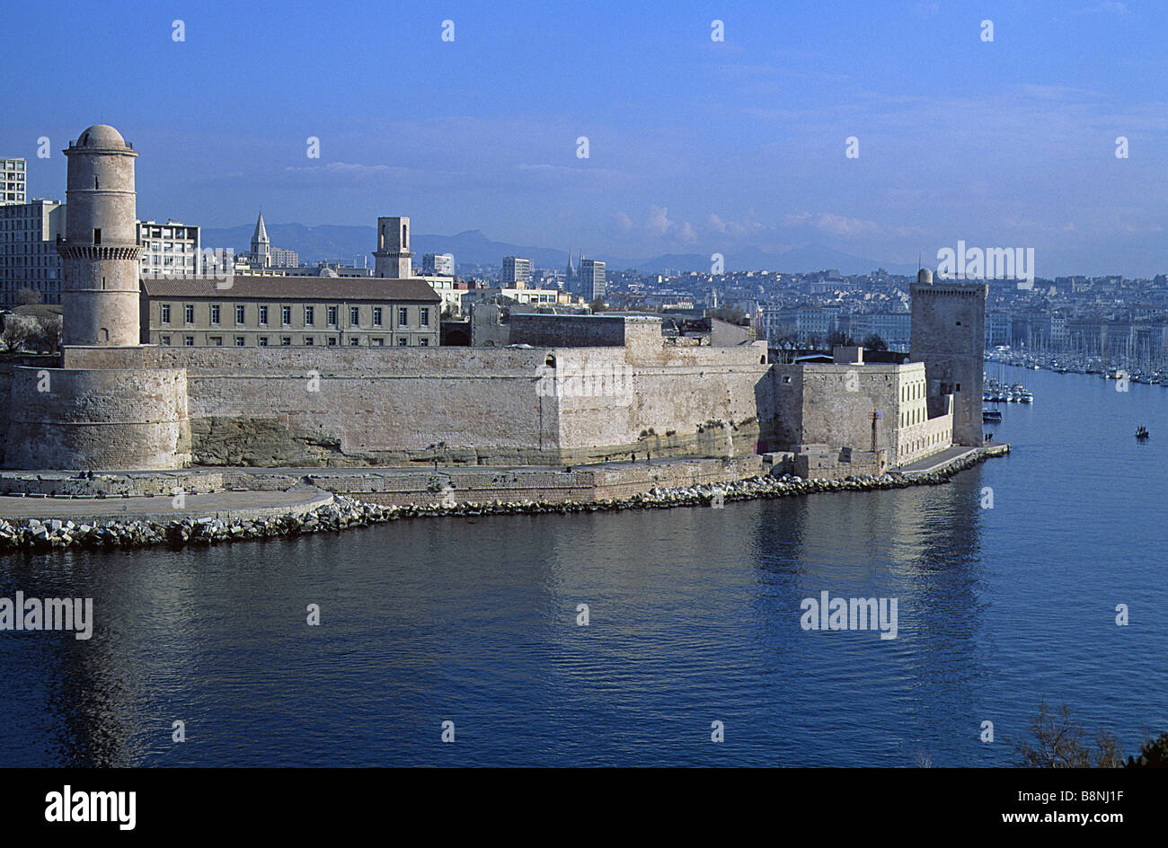 Marseille, Fort St Jean, guarding the entrance to the Vieux Port, seen ...