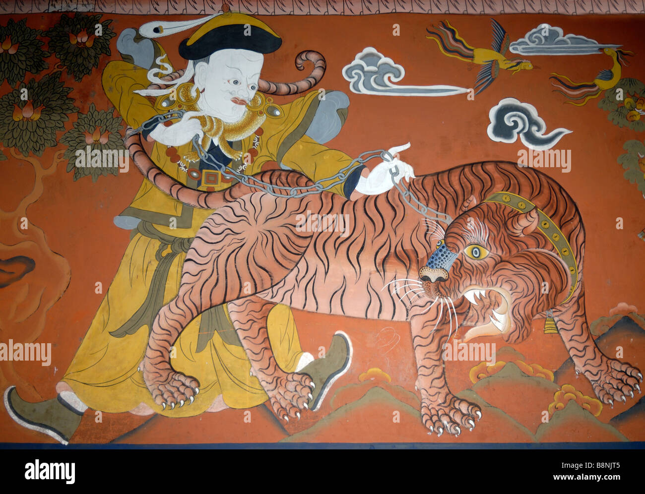 Mural painting of a Mongol with a chained tiger Stock Photo - Alamy