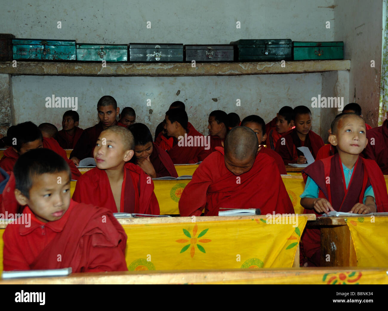 Young monks in class at the state monastic school Dechen Phodrung ...