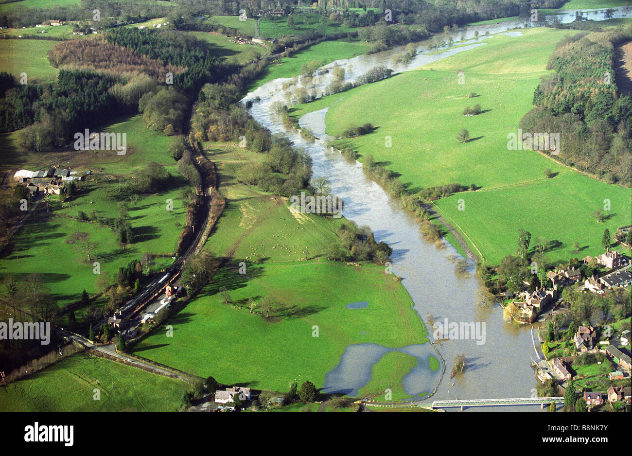 River Severn in flood at Arley Bewdley Worcestershire England Uk with ...