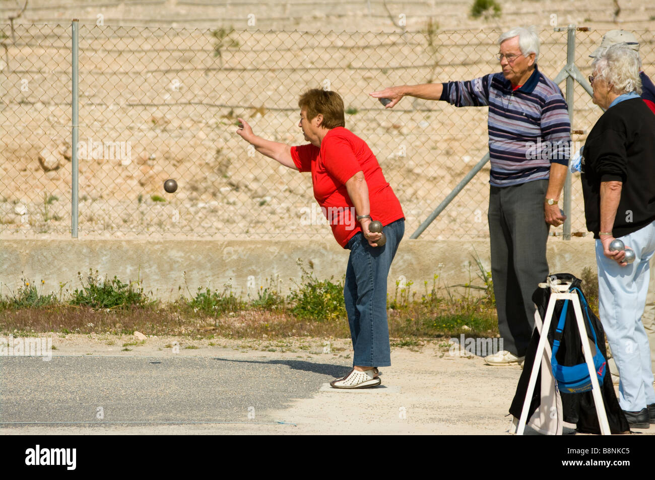 People friends Playing Boules Boulles petanque La Marina Spain Stock ...