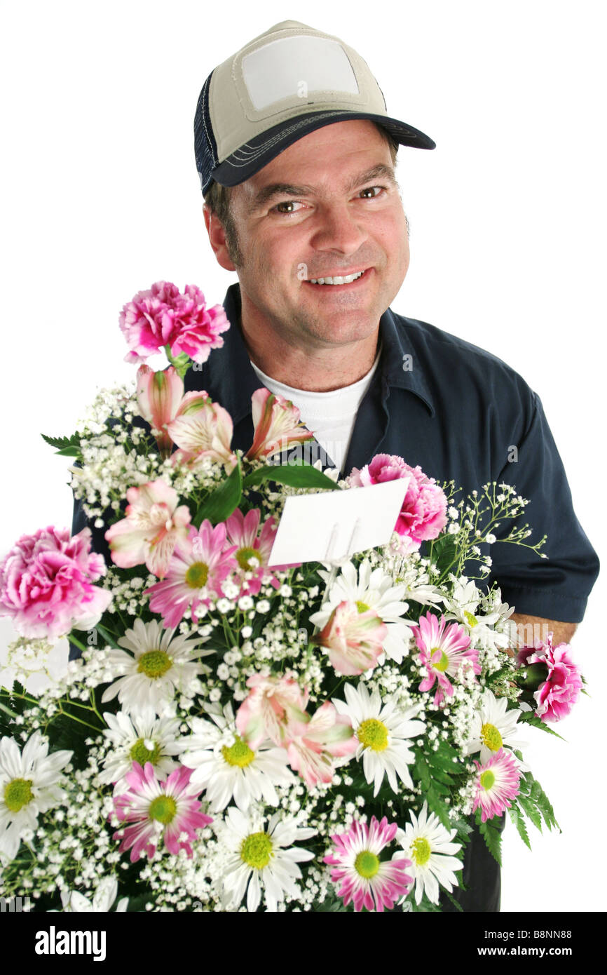 A man delivering flowers for a special occasion Stock Photo - Alamy