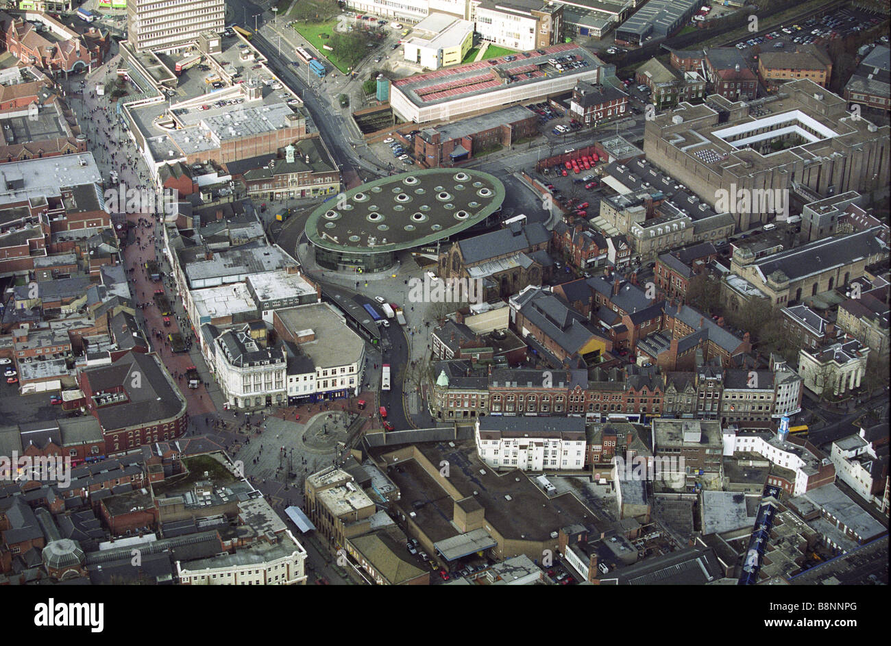 Aerial view of Walsall Town Centre and Bus Station West Midlands ...